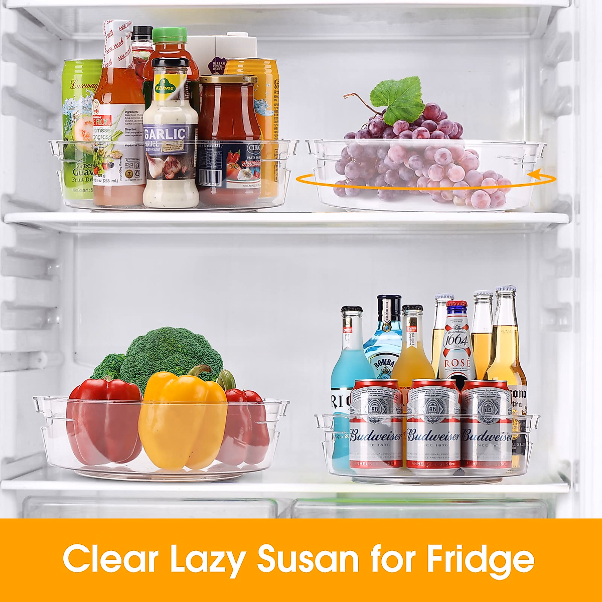 URALFA 2-Pack Lazy Susan Cabinet Organizer, Plastic Lazy Susan Turntable, 11" Rotating Round Lazy Susan Spice Rack Organizer for Pantry, Countertop, Clear