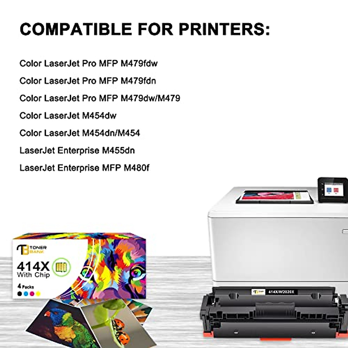 Toner Bank 414A 414X Toner Cartridge (with Chip) Compatible Replacement for HP 414X 414A W2020X Color Laserjet Pro MFP M479fdw M454dw M454dn M479fdn Printer Ink (Black Cyan Magenta Yellow, 4-Pack)