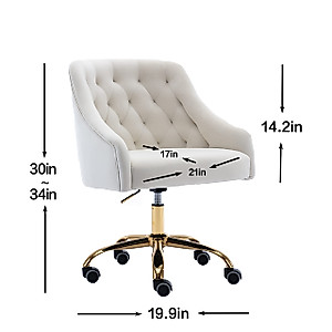 hegmentine Modern Home Office Chair Desk Chair Task with Wheels Swivel Vanity Chair Makeup Chair Height Adjustable Chairs Velvet Living Room, Bedroom(White)