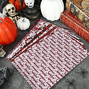 AnyDesign 10Pcs Halloween Theme Faux Leather Sheets Spooky Bloody Printed Synthetic Leathers Red White Black Scary Bloodstain Fabric Leathers for Halloween DIY Craft Earring Hair Bow Making, 8 x 12"