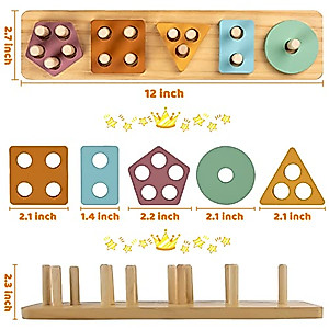 Montessori Toys for 1 Year Old Baby Boy Girl, Wooden Blocks & Stacking Toys for Toddler, Color Recognition Shape Sorter Educational Wooden Toys for Kids 1 2 3 4 year old Preschool Learning Puzzle Gift