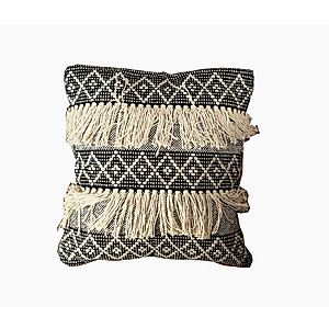 Chardin home Black & Ivory Boho Pillow Covers, Set of 2 Decorative Throw Pillow Covers 20x20 with Fringe Tassels | Farmhouse Pillow Cover with Woven Diamond Design