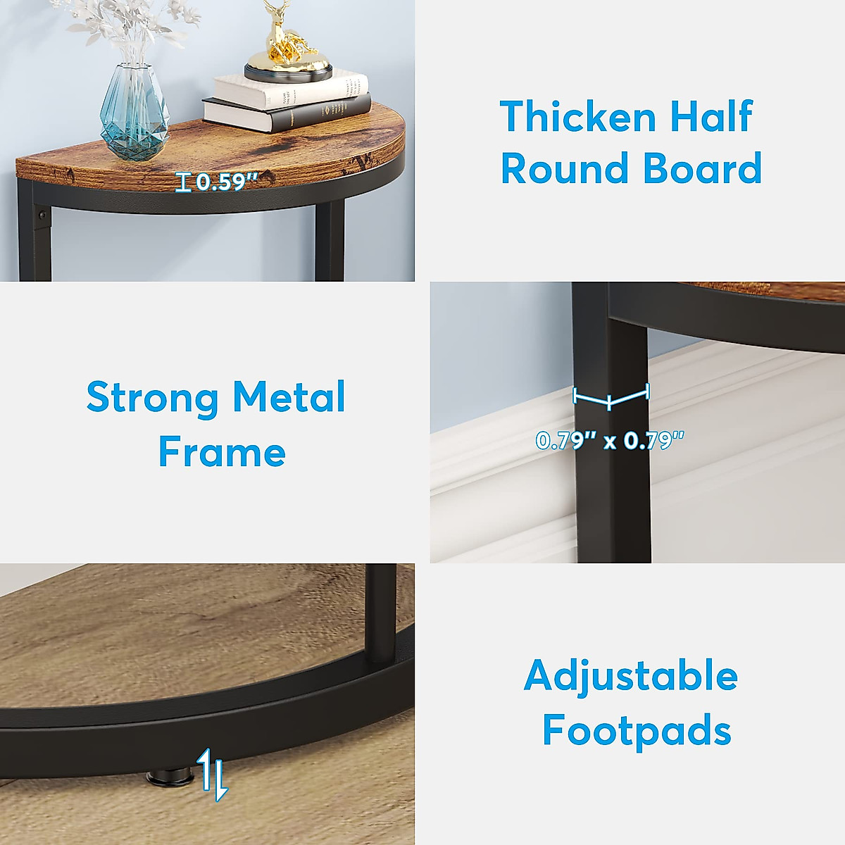 Tribesigns 2-Tier End Table Semi Circle, Small Half Round Side Table with Storage Shelf, Wood Accent Table Slim C Table for Sofa Couch, Living Room, Bedroom, Small Space, Easy Assembly, Rustic Brown