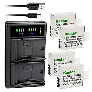 Kastar 4-Pack Battery and LTD2 USB Charger Compatible with SJCAM M10, SJCAM Qumox BoomYours, SJCAM Qumox DX 288812, SJCAM Qumox DX 288813, SJCAM Qumox SupTig3, SJCAM SJ4000, SJCAM SJ5000, SJ5000 Plus