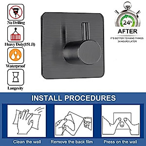 Fotosnow Black Adhesive Towel Hooks Heavy Duty Stick on Wall Hooks Shower Hooks for Bathroom Kitchen Door-4 Packs