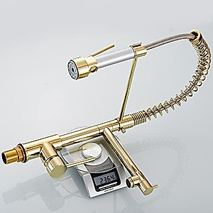 Kitchen Faucet with Pull Down Sprayer Gold Pull Out Kitchen Faucets Commercial Spring Kitchen Sink Faucet Hot and Cold Water Deck Mounted Brass Sink Tap 2 Spout with Standard Fittings