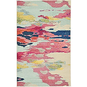 Unique Loom Estrella Collection Light Colors, Abstract, Modern, Vibrant Area Rug, 3 ft 3 in x 5 ft 3 in, Pink/Ivory