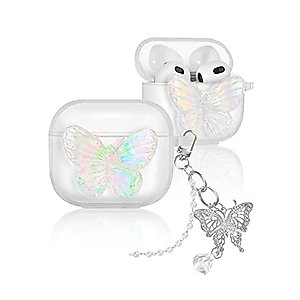 JoySolar Clear Butterfly Girls Case for AirPod 3 (2021) Aesthetic Cute Glitter TPU Cases Women Girly for AirPods 3rd Generation Cover Pretty Design Bling Shiny Stylish with Keychain for Air Pods 3