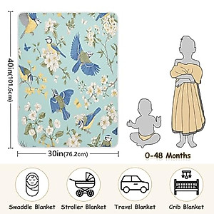 Kigai Floral Bird Pattern Baby Blanket for Boys Girls, Swaddle Blankets Soft Cozy Nursery Receiving Blankets Travel Blanket Throw Blankets for Toddler Newborn, 30 x 40 Inch