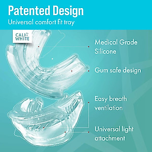 Cali White Teeth Whitening Strip Kit with LED Light and Batteries - Organic Peroxide Teeth Whitening Gel - Set of White Strips - 2x5ml Syringes, Thermoform Whitening Kit Trays and Case