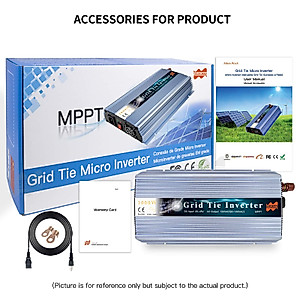 Marsrock 1000W Grid Tie Solar Inverter, 20-50V DC to AC 120V Pure Sine Wave Inverter for 1000-1200W 24V, 30V, 36V PV Module(AC120V Blue)