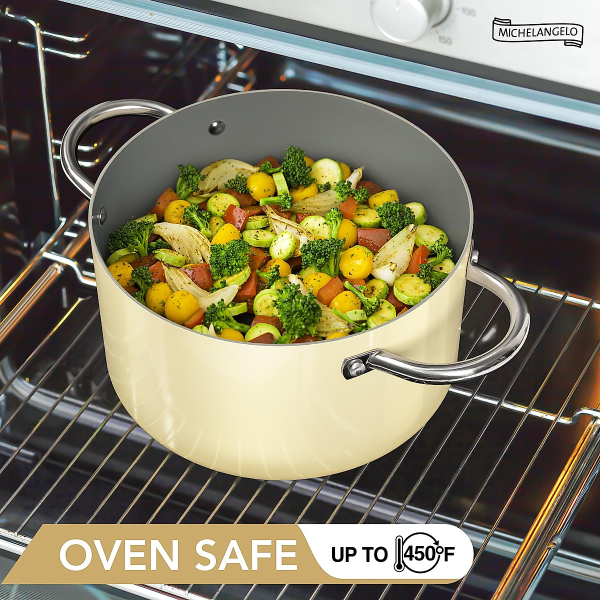 MICHELANGELO Stock Pot with Lid, 6 Quart Soup Pot with Ceramic Coating, Nonstick Ceramic Cooking Pot, Induction Compatible Stockpot - 6QT, Beige