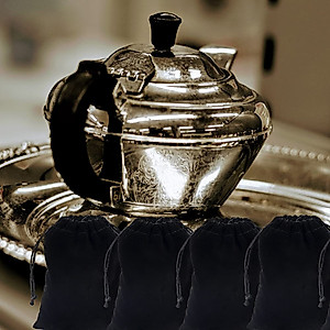 4 Pcs Luxury Anti-Tarnish Cloth Bag for Silver Storage, Jewelry, Silverplate, Protection Flatware Silverplate Tarnish Cleaning (Black, 10 x 13.78 Inch)