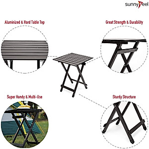 SUNNYFEEL Folding Camping Table - Lightweight Aluminum Portable Picnic Table, 18.5x18.5x24.5 Inch for Cooking, Beach, Hiking, Travel, Fishing, BBQ, Indoor Outdoor Small Foldable Camp Tables