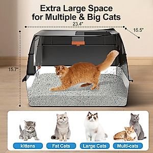 Stainless Steel Litter Box with Lid,Front Entry Top Exit Kitty Litter Box,Extra Large Enclosed Metal Litter Box with Litter Scoop & Litter Mat-Black