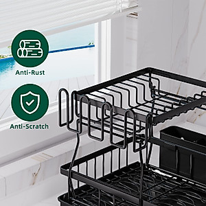 Enutogo Dish Drying Rack, 2-Tier Kitchen Dish Racks with Drainboard, Dish Drainer Set for Kitchen Counter with Utensil Holder, Large Dish Rack Organizer Set for Plates Drying, Stainless Steel