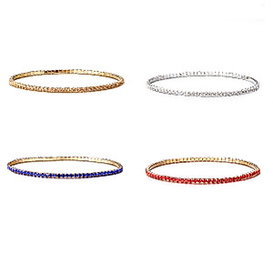 Pingyongchang Multicolor Rhinestone Bracelet Set for Women Crystal Tennis Bracelet Beaded Stretch Strand Stacked Bracelet 8 Pcs