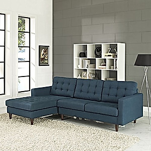 Modway Empress Mid-Century Modern Upholstered Fabric Left-Arm Facing Sectional Sofa in Azure