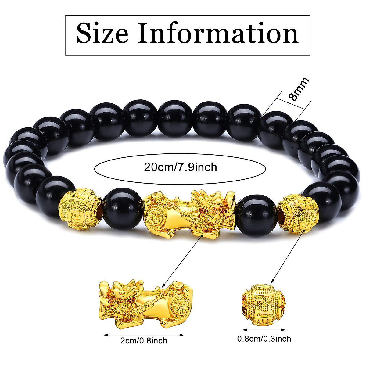 Hicarer 6 Pieces Feng Shui Bracelets Pixiu Wealth Luck Beaded Bracelets Chinese Pi Yao Dragon Charm Elastic Bracelet Amulet Bracelet for Men Women
