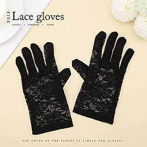 Latious Black Lace Finger Prom Gloves White Short Halloween Wrist Length Gloves Accessories for Women (Black-1)