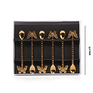 Alisveristime Traditional Ottoman Motif Tea Spoons - Decorative Stirring, Sugar, Tea Spoons (Set of 6) (Butterfly) (Gold)