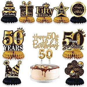 12Pcs 50th Birthday Decorations for Men Women, Including 50th Birthday Honeycomb Centerpieces Decorations, Cake Topper and Candles, 50th Birthday Table Decor