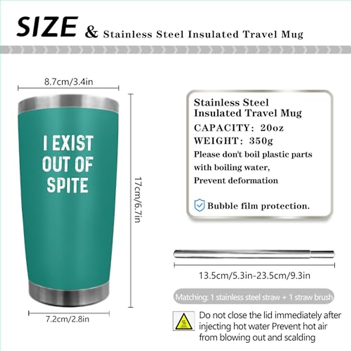 liabiliies Travel Coffee Tumbler 20 oz i exist out of spite Tumbler with Lid and Straw Insulated Tumblers Stainless Steel Tumbler Funny Gifts for Men