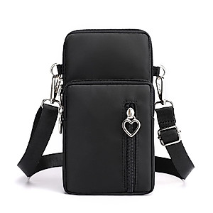 nobrand Small Crossbody Bag for Women, Black Cell Phone Purse Wallet Travel Wristlet Armband (Black)