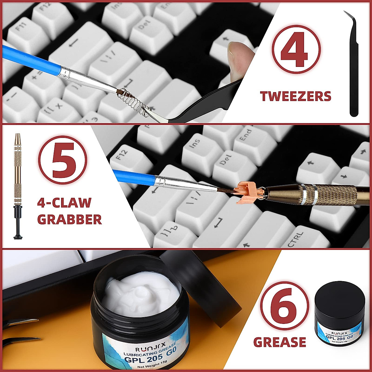 RUNJRX Keyboard Lube Kit GPL 205G0 0.53oz/15g for Mechanical Keyboard Lube, Switch Opener for MX Kailh Gateron Switch,Keyboard Tools with Keycap Puller