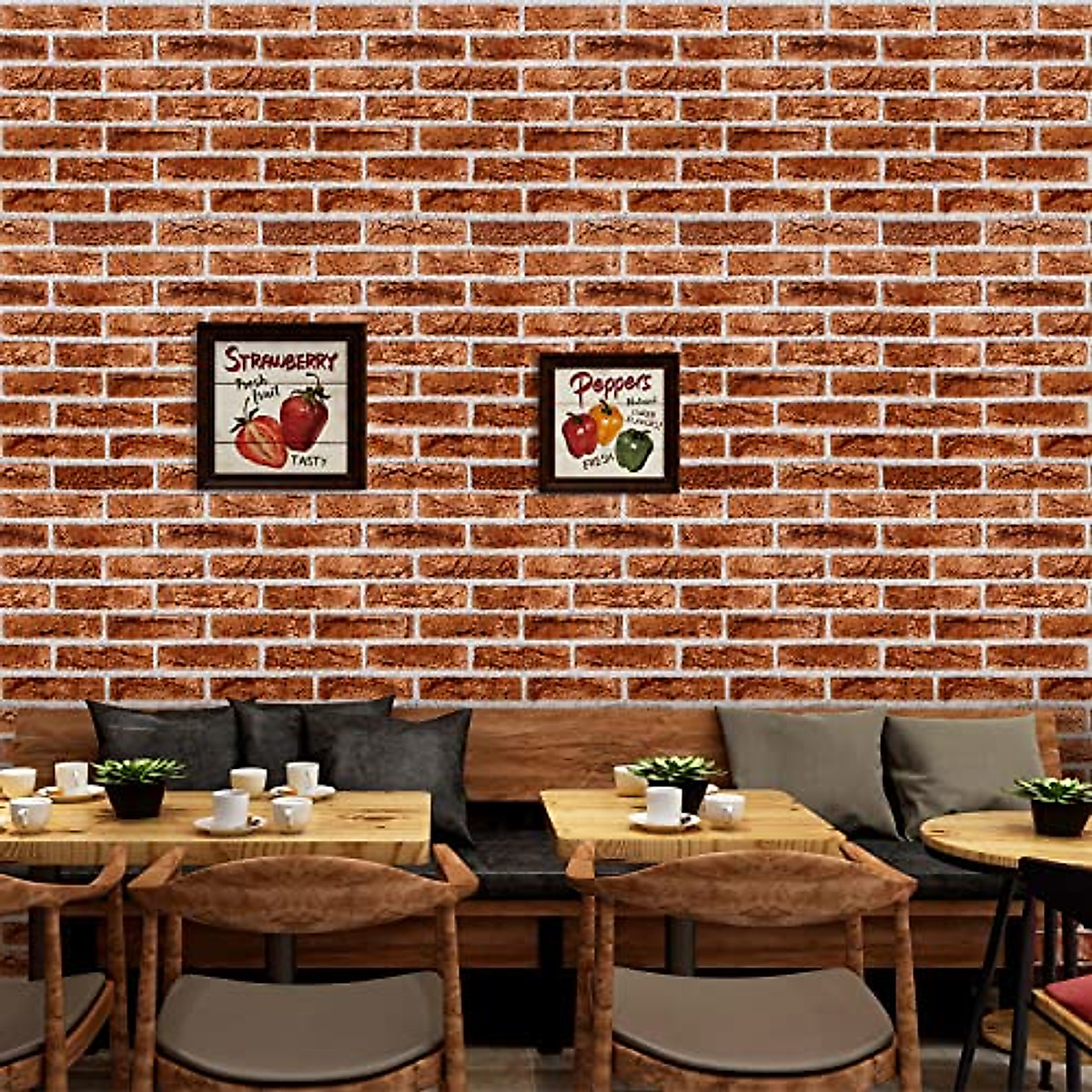 bofeifs Brick Wallpaper Peel and Sbofeifs Brick Wallpaper Peel and Stick Decorative Paper Self-Adhesive Sticker for Home Apartment Wall Fireplace Christmas Decor（Red） 17.7 x 118 inches