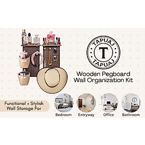 TAPUAJ 2 Wall Organizer with Wooden Board and 2 Bags - 15 x 8-2/3 inches - Wall Mounted - Includes Panel and Trim -Brown