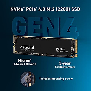 Crucial P3 Plus 2TB PCIe Gen4 3D NAND NVMe M.2 SSD, up to 5000MB/s - CT2000P3PSSD8