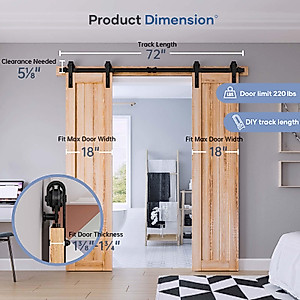 EaseLife 6FT Double Door Sliding Barn Door Hardware Track Kit,Basic J Pulley,Heavy Duty,Slide Smoothly Quietly,Easy Install (6FT Track Kit for Double 18" Wide Door)