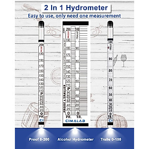 Cimalab Hydrometer Alcohol Meter Kit, Hydrometer Alcohol 0-200 Proof & Tralle with Hydrometer Test Jar, Alcohol Proof Tester Hydrometer, Alcohol Tester for Liquor/Moonshine/Spirits/Proofing/Distilled