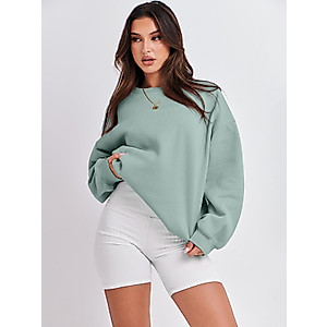 ANRABESS Sweatshirt for Women Oversized Crewneck Hoodies Fleece Casual Pullover Top Fall Fashion Outfits Clothes 2025 A1019 light green Small