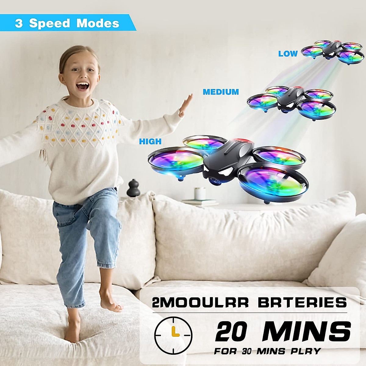 4DRC V16 Drone with Camera for Kids,1080P FPV Camera Mini Quadcopter Beginners Toy with 7 Colors LED Lights,3D Flips,Gesture Selfie,Headless Mode,Altitude Hold,Boys Girls Birthday Gifts,