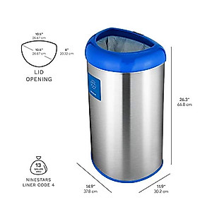 Ninestars OTT-50-19BL Open Top Trash Can, Large, Silver