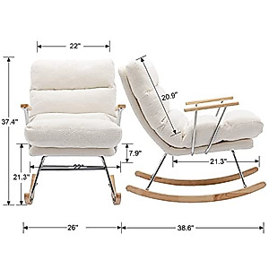 Wahson Rocking Chair with Reclining Back, Faux Sherpa Upholstered Comfy Glider Chair with Adjustable Back, for Living Room/Bedroom, Cream