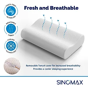 Sinomax Contour Memory Foam Neck and Cervical Pillow Queen Size - Golden Diamond Neck Pillow - Neck and Cervical Pillow - 26 x 14 x 4-5 inches (Queen)