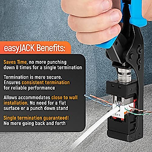 Everest Media Solutions easyJACK - 90° Angled Speed Termination Tool - with 20-Pack of 90° Angled CAT6/5e Keystone Jacks in White Color - Additional Jacks are Available - (B087N7QQD2)