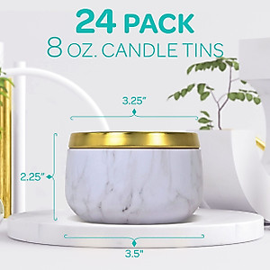 Hearts & Crafts Marble Candle Tins 8 oz with Lids - 24-Pack of Bulk Candle Jars for Making Candles, Arts & Crafts, Storage, Gifts, and More - Empty Candle Jars with Lids