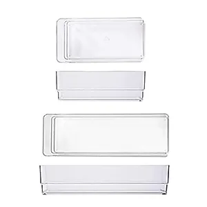 LilGift ARAD 2 Pieces Clear Vanity & Drawer Organizer, Acrylic Organizer, Drawer Divider, Makeup Bathroom Organizer, Kitchen Utensils