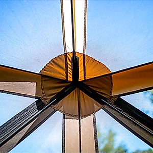 CLAM Quick-Set Escape Sky Camper 11.5 x 11.5 Foot Portable Pop-Up Outdoor Gazebo Screen Tent 6 Sided Canopy Shelter w/Ground Stakes & Carry Bag, Brown