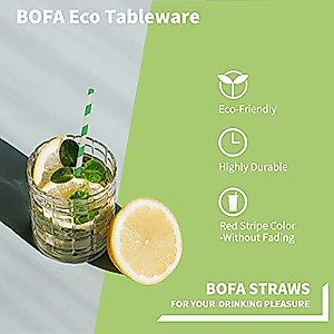 Green White Striped Straws, Disposable Paper Straws Spring Green Biodegradable Paper Drinking Straws 7.75 inch (100 of Box)