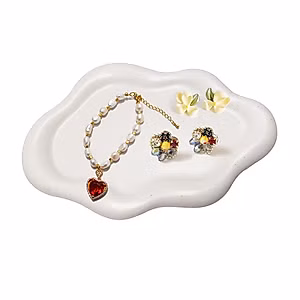 Ceramic Jewelry Dish for Women, Jewelry Tray Trinket Dish, Cloud Tray Jewelry Plate, Watch Keys Tray Ring Dish Holder for Mother's Day/Christmas/Thanksgiving/Birthday Gift, Spotted White