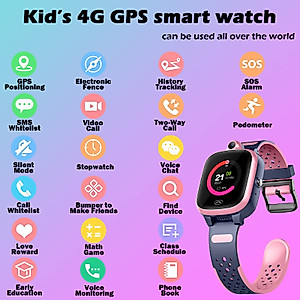 TOPUSER 4G GPS Smart Watch for Kids Boys Girls Watches [Global Version] SOS Emergency Alarm Waterproof Smartwatch with Text Video Voice Call Phone Watch Tracker Real Time Tracking Age 3-12