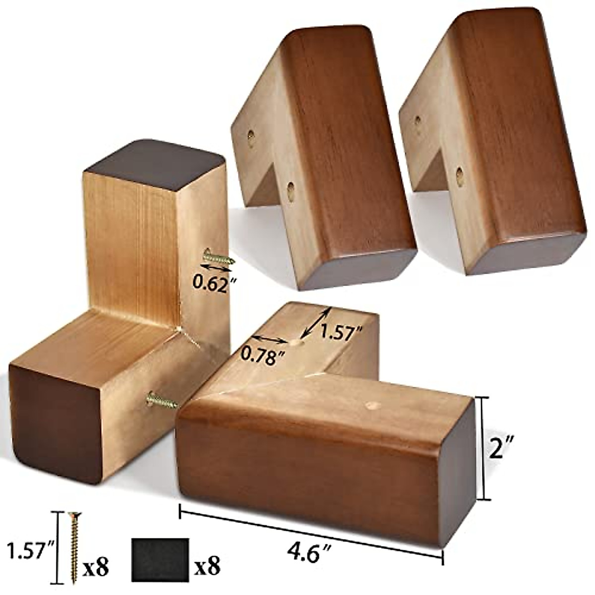 AORYVIC Wooden Bed Riser 2 inch Sofa Feet for Furniture L Shaped Couch Feet Dresser Leg Set of 4