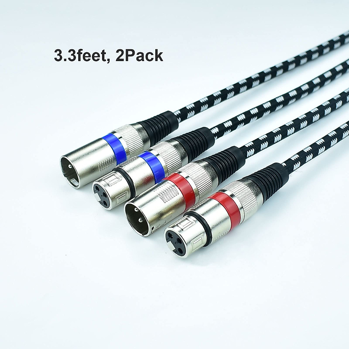 Mugteeve Short XLR Microphone Cables 3.3FT, Heavy Duty 3pin Balanced XLR Male to Female Mic Audio Cable, Nylon Braided, OFC Shielded, for Mixer Speaker Patch Cable, 2Pack