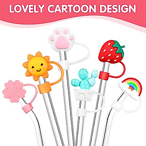 Silicone Straws Silicone Straw Tips Cover 6pcs Cute Straw Cover Caps Cartoon Drinking Straw Tips Lids for 6-8mm Straws Reusable Straw Plugs Straw Cup Accessories Silicone Straws Reusable