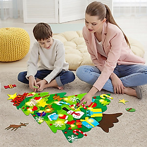 Felt Christmas Tree for Toddlers - 3.3 FT Felt DIY Tree for Kids Wall with Snowflake Lights + 32 Ornaments, Christmas Indoor Home Decorations, Kids Toddler